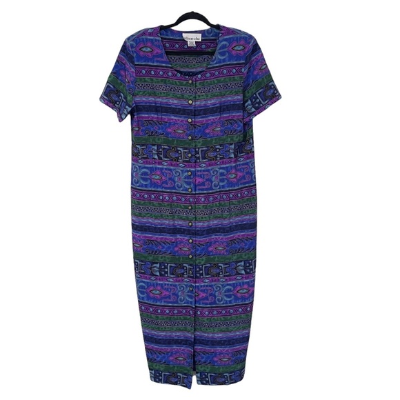 Vintage | Dresses | Vintage Allisonche Purple Patterned Maxi Dress ...